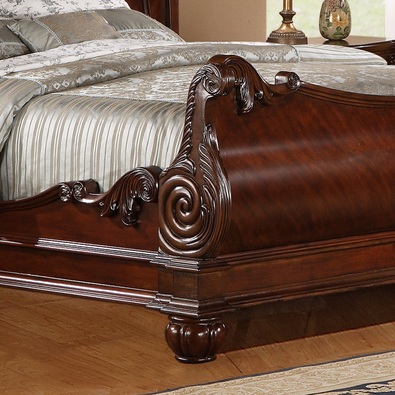 Roundhill Furniture Saillans Solid Wood Sleigh Bed & Reviews | Wayfair